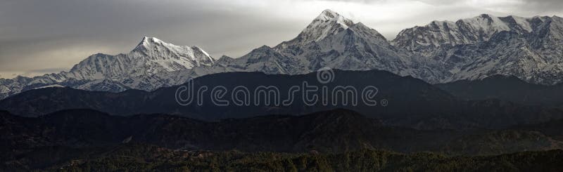 Panoramic View of a Himalayan Pick Trishul in Mountain Ranges Stock ...