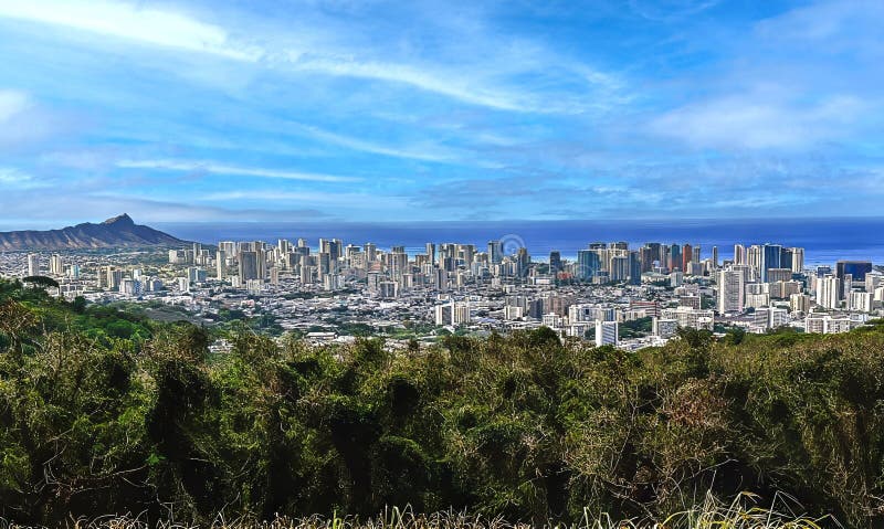 Panoramic View of Honolulu Cityscape with Diamond Head in the ...