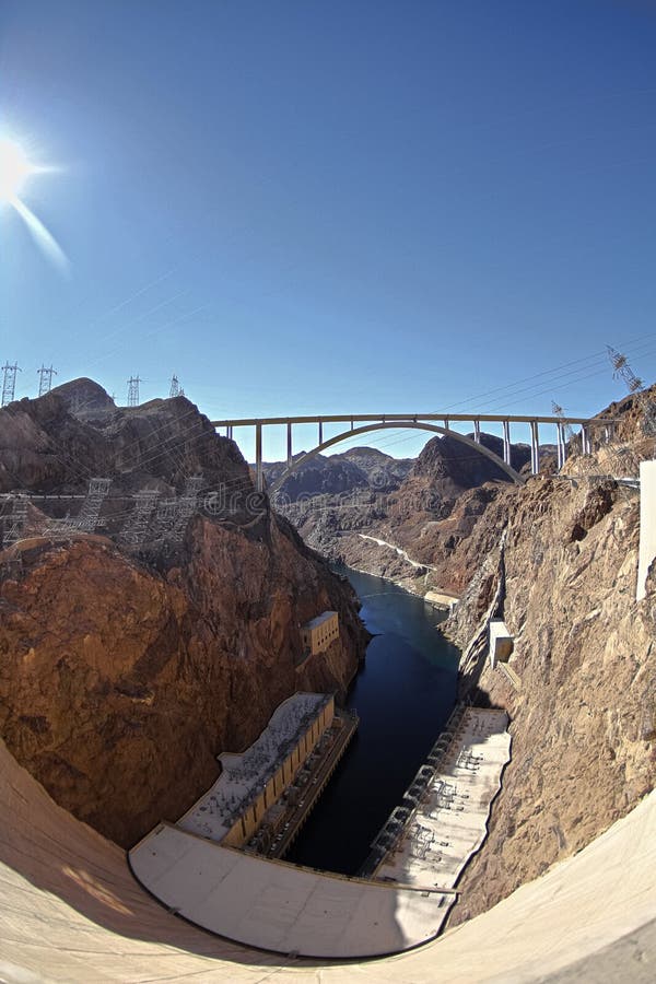Panoramic View of Hoover Dam and Bypass Bridge Stock Photo - Image of ...