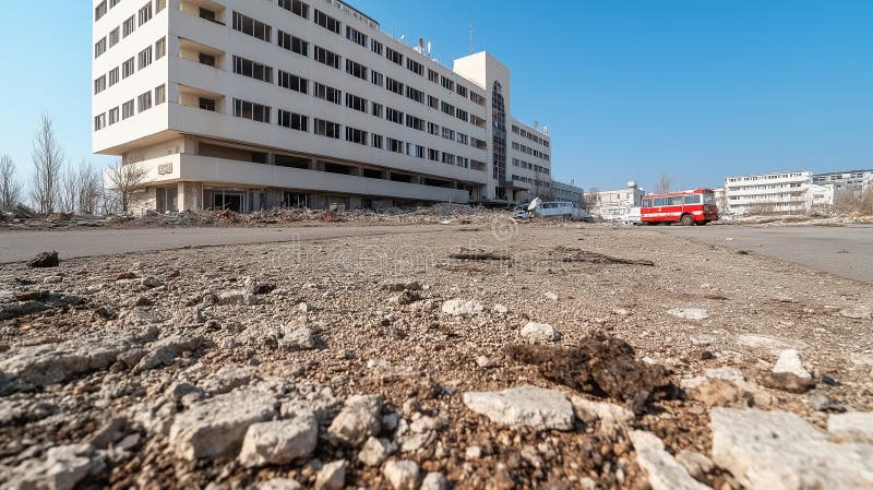 Wide Angle View of a Damaged Hospital Building after a Tsunami and ...