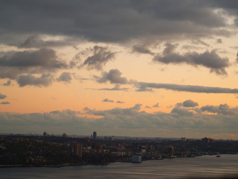 Panoramic View of the Hudson River Skyline at Sunset Over Northeastern ...