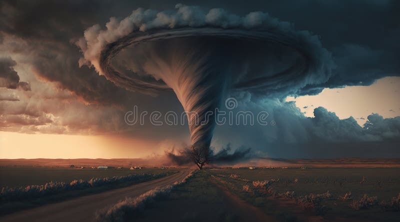 Panoramic View of a Huge Destructive Tornado. Ai Generative Stock ...