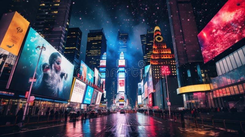 A Panoramic View with the Iconic Ball Drop and Bright Lights Welcoming ...