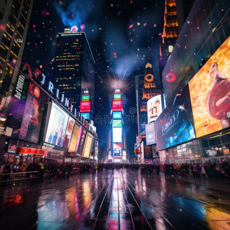 A Panoramic View with the Iconic Ball Drop and Bright Lights Welcoming ...
