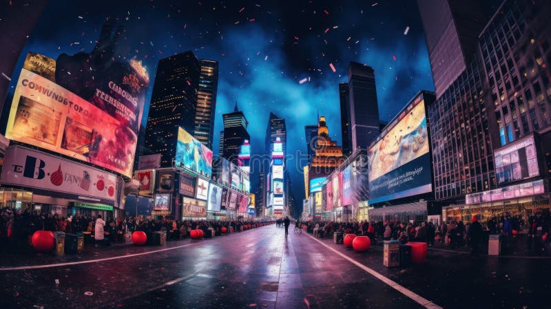 A Panoramic View with the Iconic Ball Drop and Bright Lights Welcoming ...