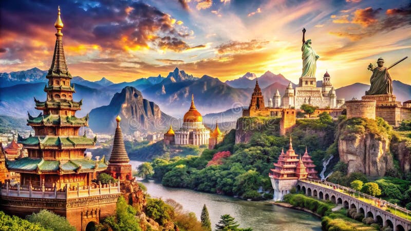 A Panoramic View of Iconic Landmarks from Around the World, Bathed in ...