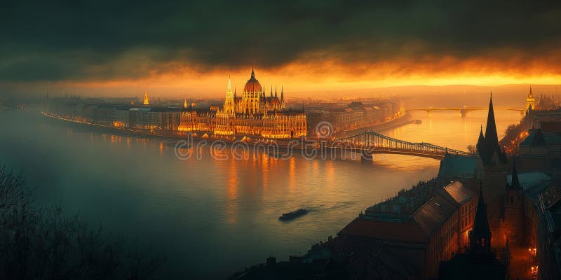 Hungarian Parliament Building Reflecting on Danube River at Sunrise ...