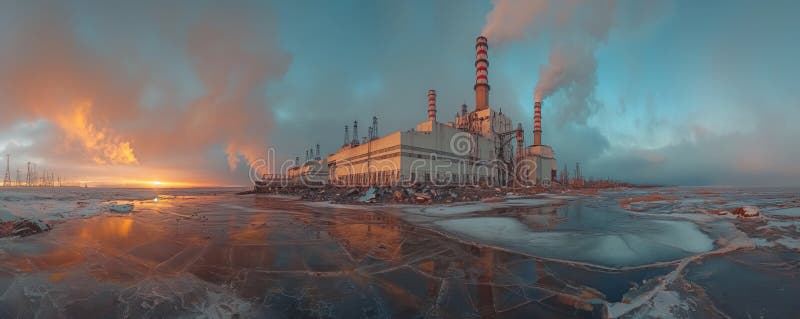 Panoramic View of Industrial Facility on Ice Stock Image - Image of ...