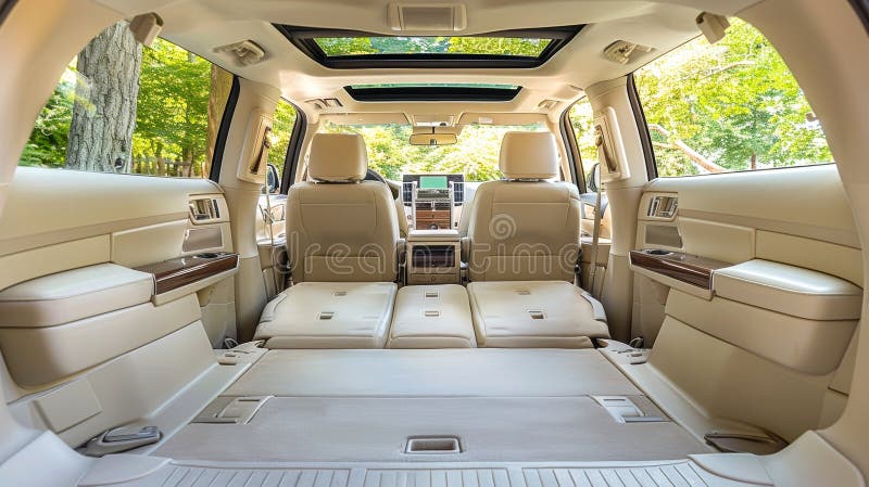 A Panoramic View Inside a Empty Family SUV, with Spacious Interior ...