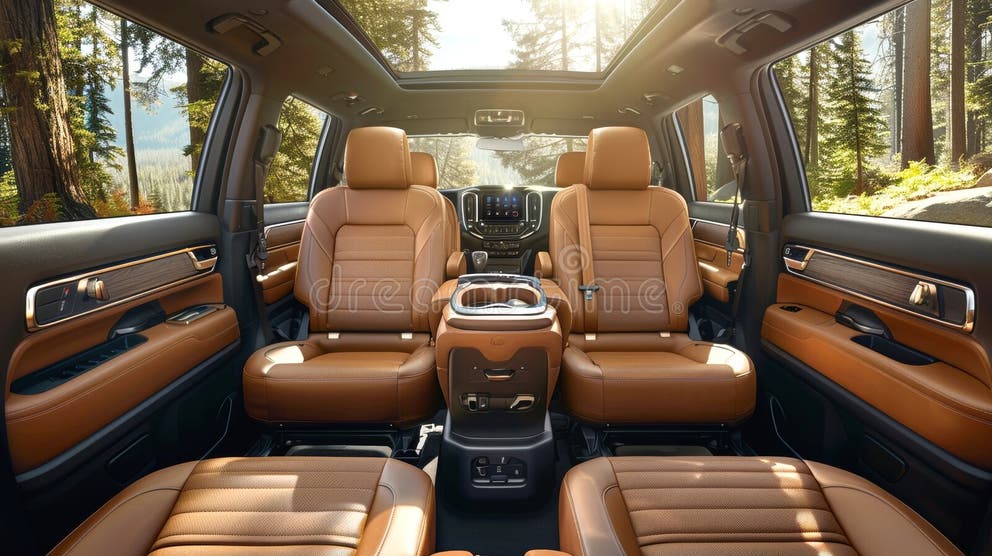 A Panoramic View Inside a Empty Family SUV, with Spacious Interior ...