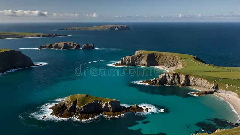 Panoramic View of the Irish Coastline, Featuring Rugged Cliffs and ...