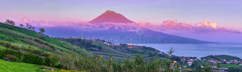 Panoramic View of Island Pico with Volcano Mount Pico, Azores Stock ...