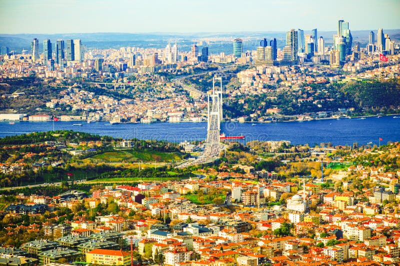Panoramic View of Istanbul with the Bosphorus Bridge Stock Photo ...