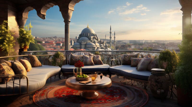 Panoramic View of Istanbul from Elevated Terrace. Generative Ai Stock ...