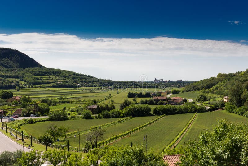 Panoramic View of an Italian Countryside with Vineyards, Hills, Sky and ...