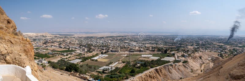 Panoramic View of Jericho City from Monastery of the Temptation Stock ...