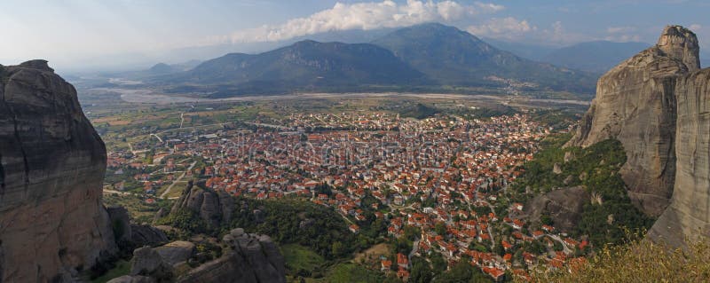 Panoramic View on Kalabaka Town Stock Image - Image of view, village ...