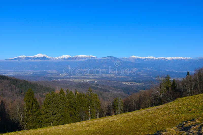 Panoramic View of Karavanke Mountains with Clouds Bellow the Top in ...