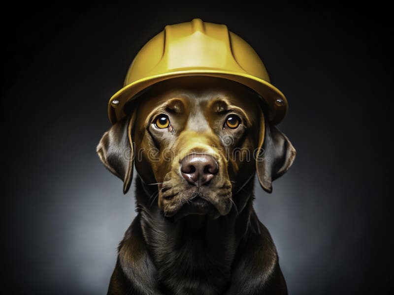 Panoramic View of a Labrador Retriever Dressed As a Construction Worker ...