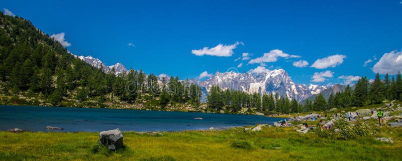 Panoramic View of the Lake of Arpy in Val Aoste in Italy Stock Image ...
