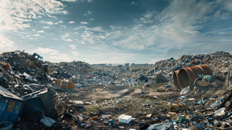 Panoramic View of a Landfill Overflowing with Waste, Showcasing ...