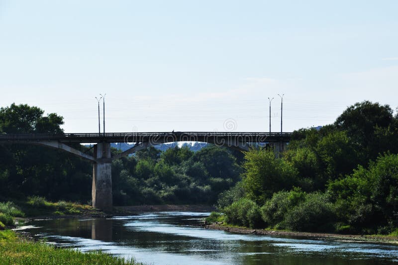 Panoramic View of the Large Bridge Over the River. Stock Photo - Image ...