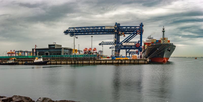 Panoramic View of Container Ship in Port. Editorial Photography - Image ...