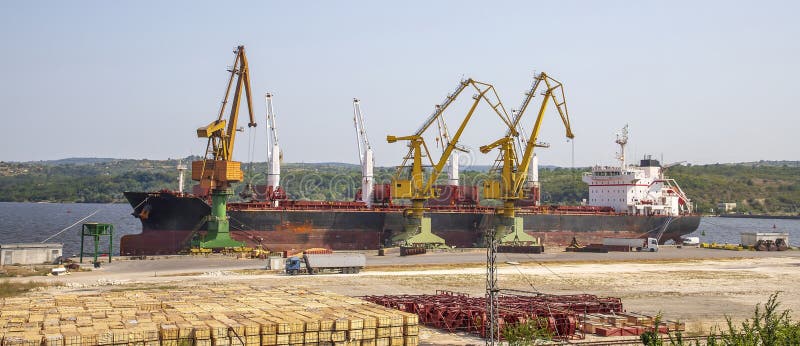 A Large Ship Loading Grain for Export. Water Transport Stock Image ...