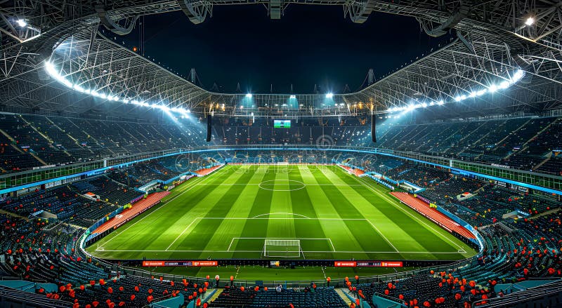 Panoramic View of a Large Soccer Stadium Stock Photo - Image of ...