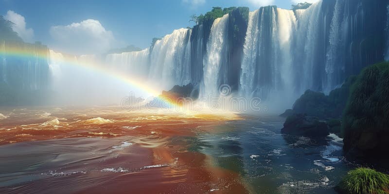 Panoramic View of the Large Waterfall Stock Illustration - Illustration ...