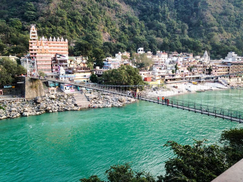 Panoramic View of Laxman Jhula Bridge Over the Ganges River, in ...