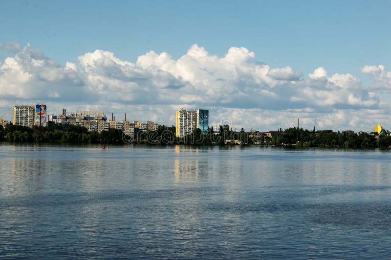 Panoramic View of the Left Bank of the Dnieper River. Ukraine. the City ...