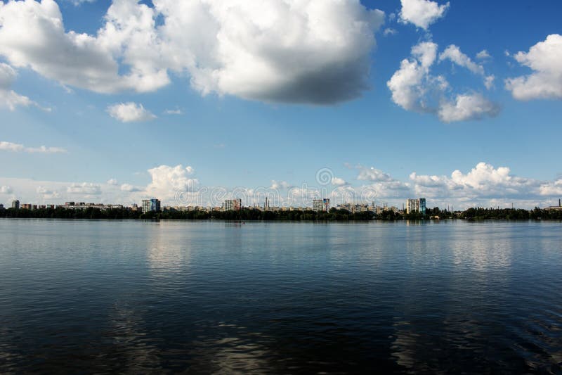 Panoramic View of the Left Bank of the Dnieper River. Ukraine. the City ...