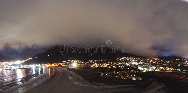 Panoramic View of the Lights and Beach of Hout Bay Against Dramatic ...