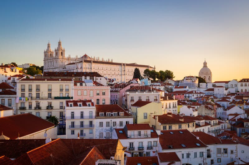 Panoramic View of Lisbon Rooftop from Portas Do Sol Viewpoint Stock ...