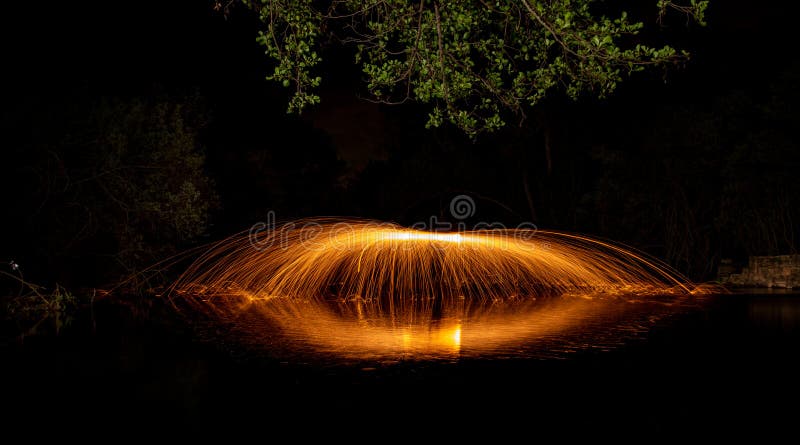 Panoramic View of Long Night Exposure on a Stream with Water Stock ...