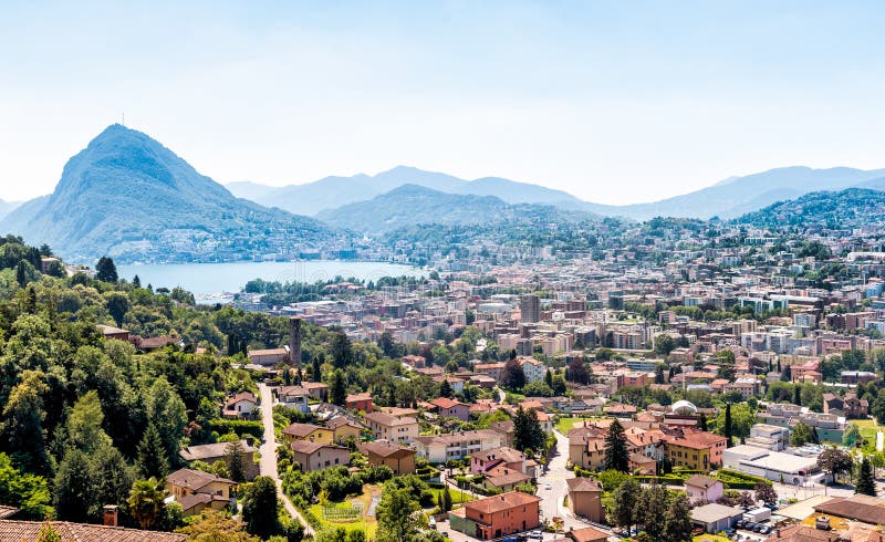 Panoramic View of Lugano, Switzerland Stock Photo - Image of landscape ...