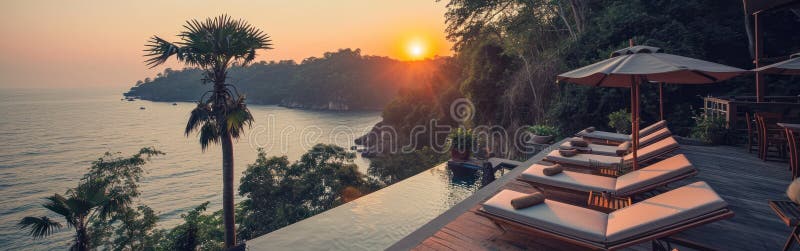 Panoramic View of a Luxury Villa on the Beach at Sunset. Banner Stock ...