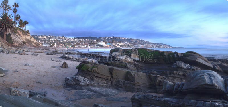 Panoramic View of Main Beach in Laguna Beach Stock Image - Image of ...