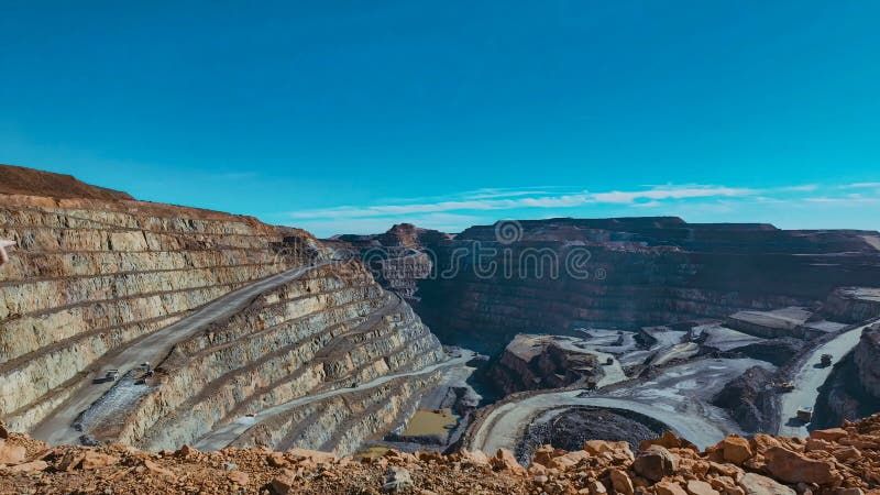 Panoramic View of the Main Pit of an Open Pit Mine with Machinery ...