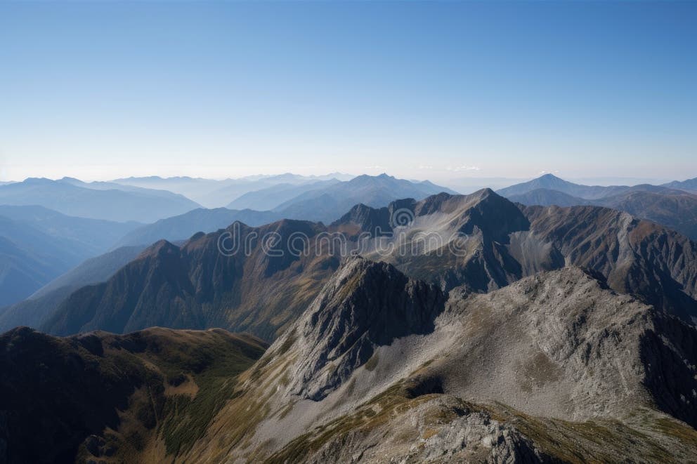 Panoramic View of Majestic Alpine Range, with Distant Snowy Peaks ...