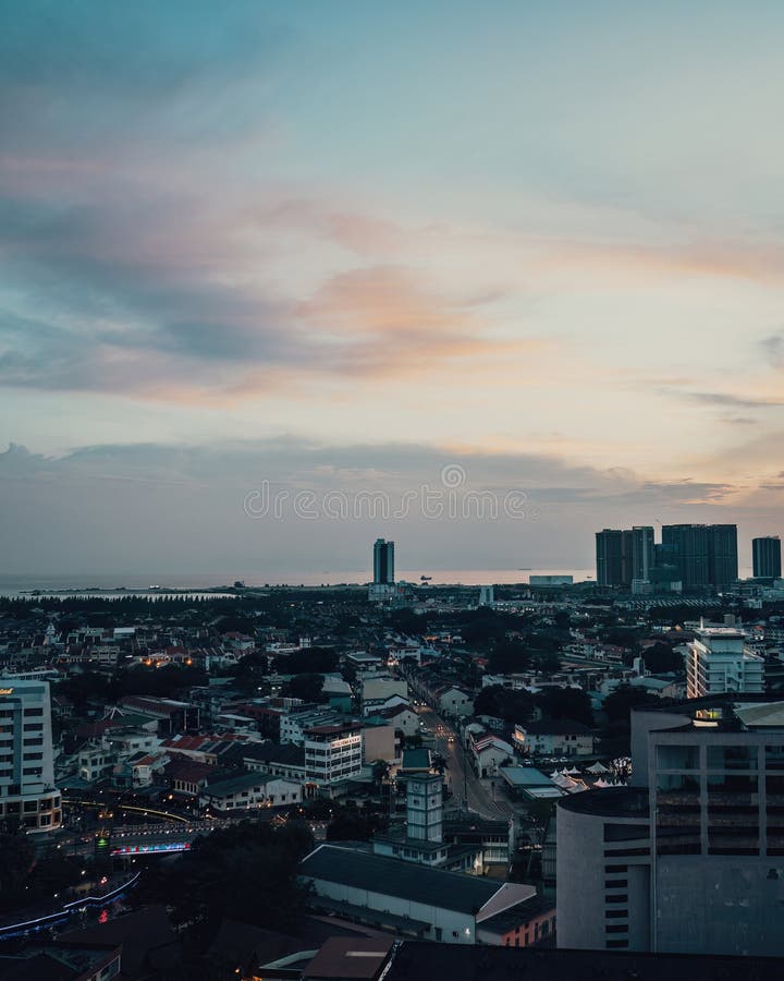 Panoramic View of Malacca Skyline, Traffic and Light during Sunset ...