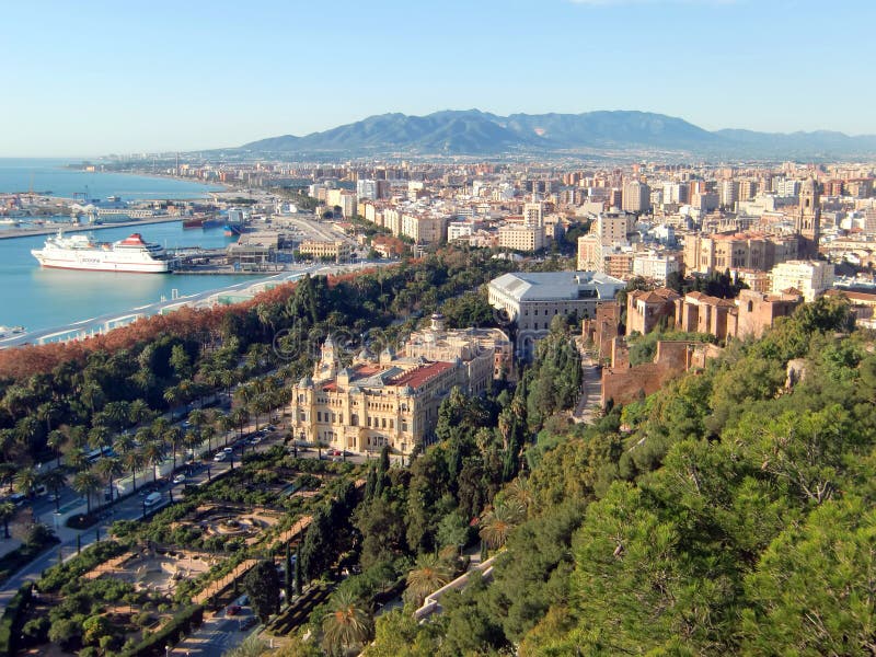 Panoramic view of Malaga stock image. Image of panoramic - 74722197