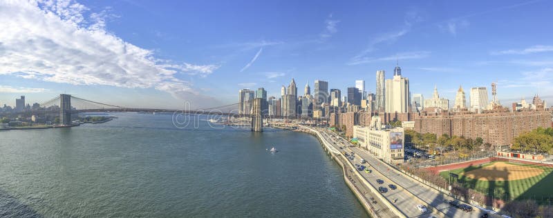 Panoramic View of Manhattan and Brooklyn from Manhattan Bridge ...