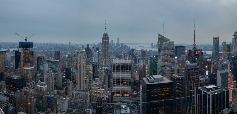 Panoramic View of the Manhattan Skyline at Sunset, with the Empire ...