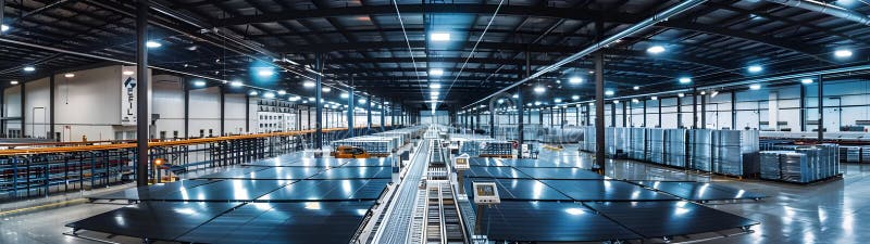 Panoramic View of the Manufacturing Facility with Rows of Halfassembled ...