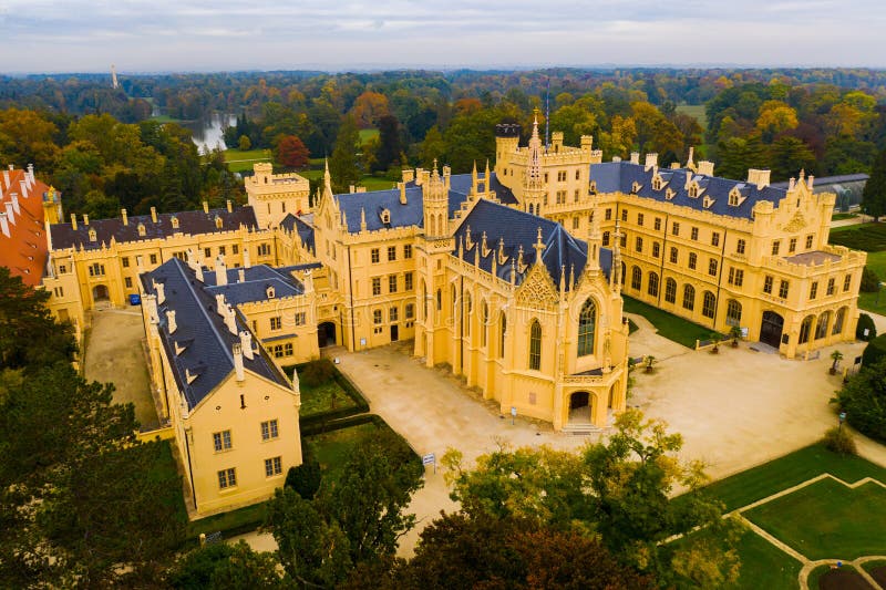 Panoramic View of Medieval Castle Lednice. Stock Photo - Image of ...