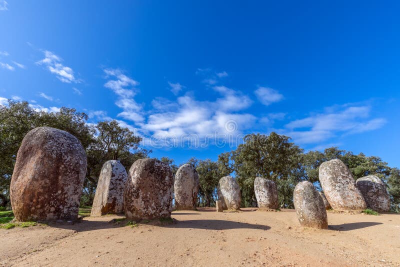 Megaliths of Cromlech of Almendres, Portugal. Stock Photo - Image of ...