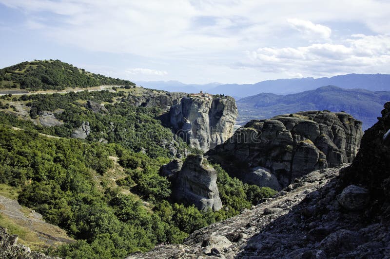 Panoramic View of Meteora Monasteries, Greece Stock Image - Image of ...