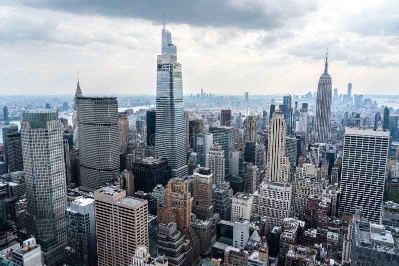 Panoramic View of the Metropolis with Tall Skyscrapers and Even Rows of ...